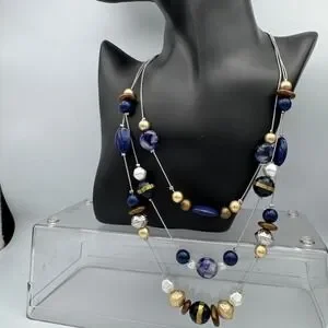 Chico's | Jewelry | Chicos Triple Strand Necklace Glass Beads Statement ...